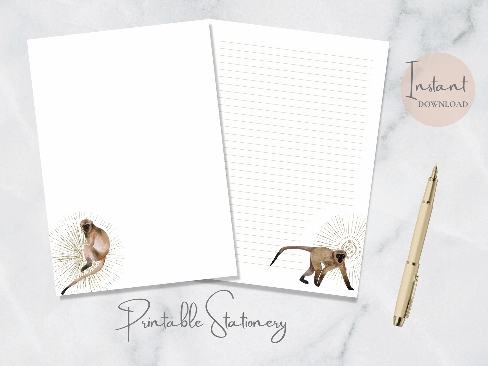 Monkey Printable Stationery Animal Stationary Watercolor Writing Paper ...