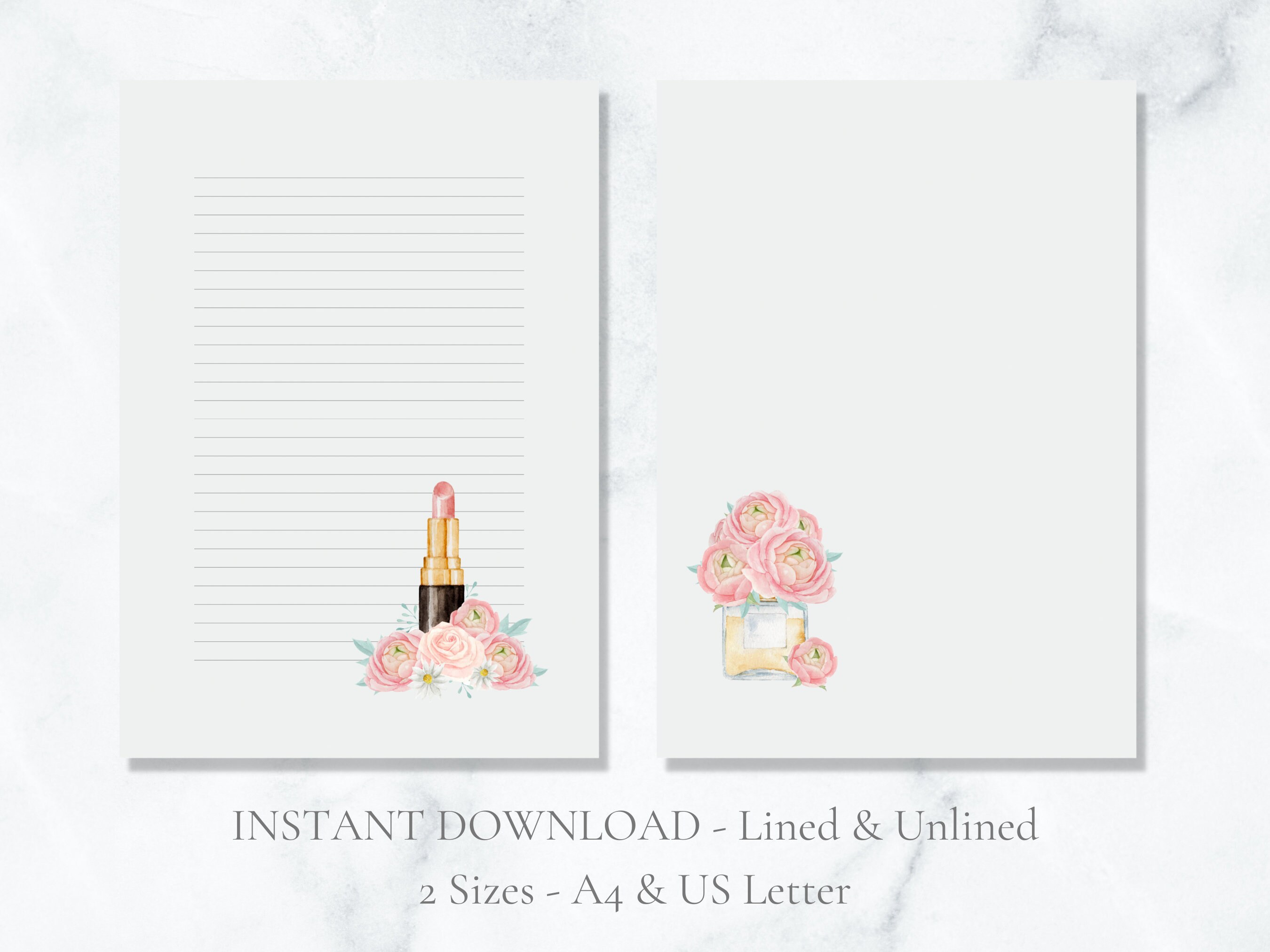 Perfume Lipstick Printable Stationery Paper Floral Watercolor - Etsy