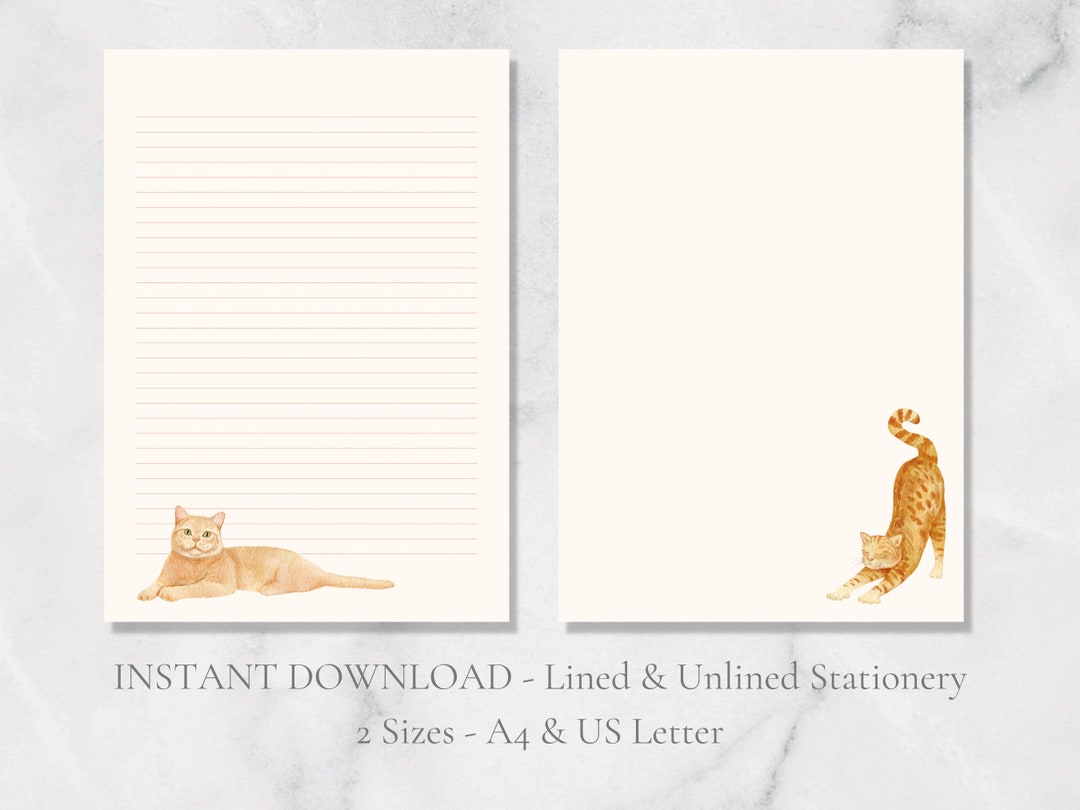 Ginger Cat Printable Stationery Cute Animal Stationary Pet Writing ...