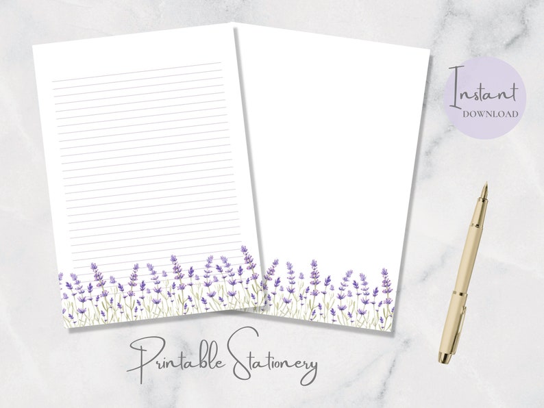 Lavender Printable Stationery Purple Flower Stationary - Etsy