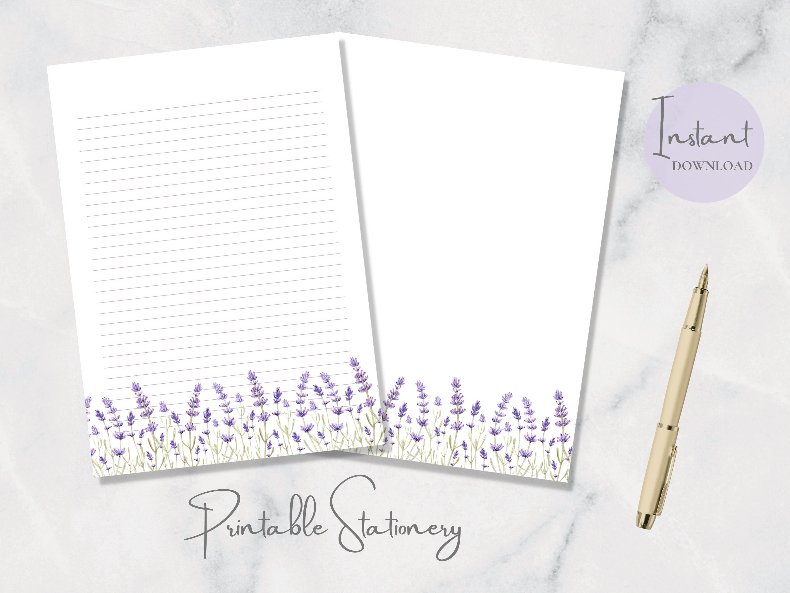Lavender Printable Stationery Purple Flower Stationary - Etsy