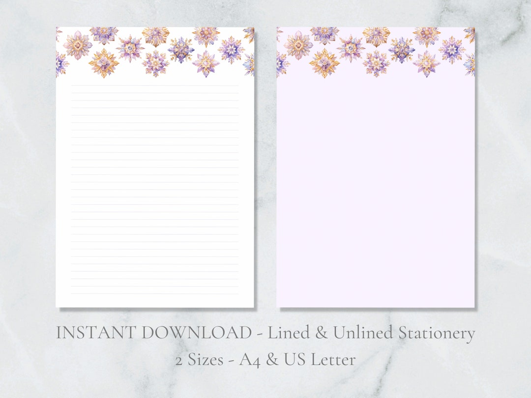 Purple Snowflakes Printable Stationery Winter Stationary Snow Letter ...