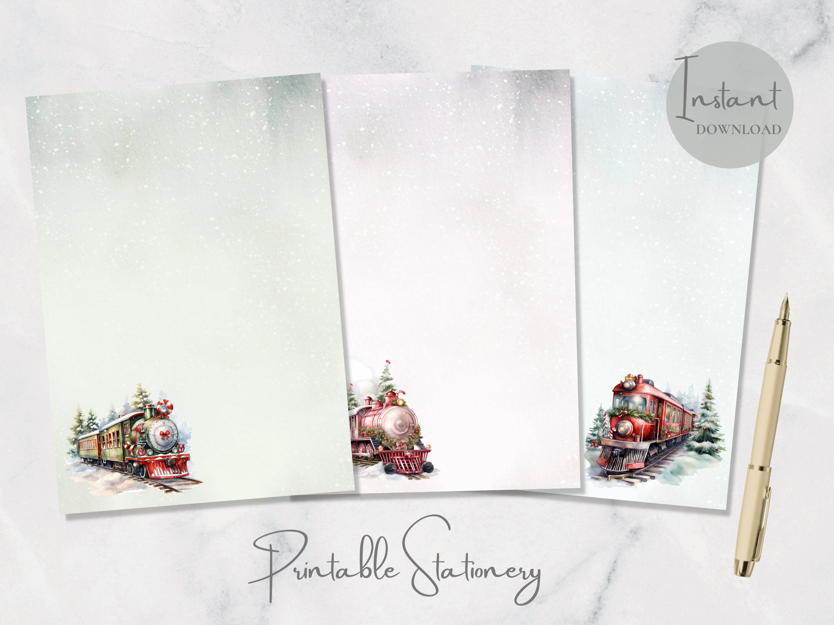 Winter Trains Printable Stationery Snow Printable Holiday - Etsy