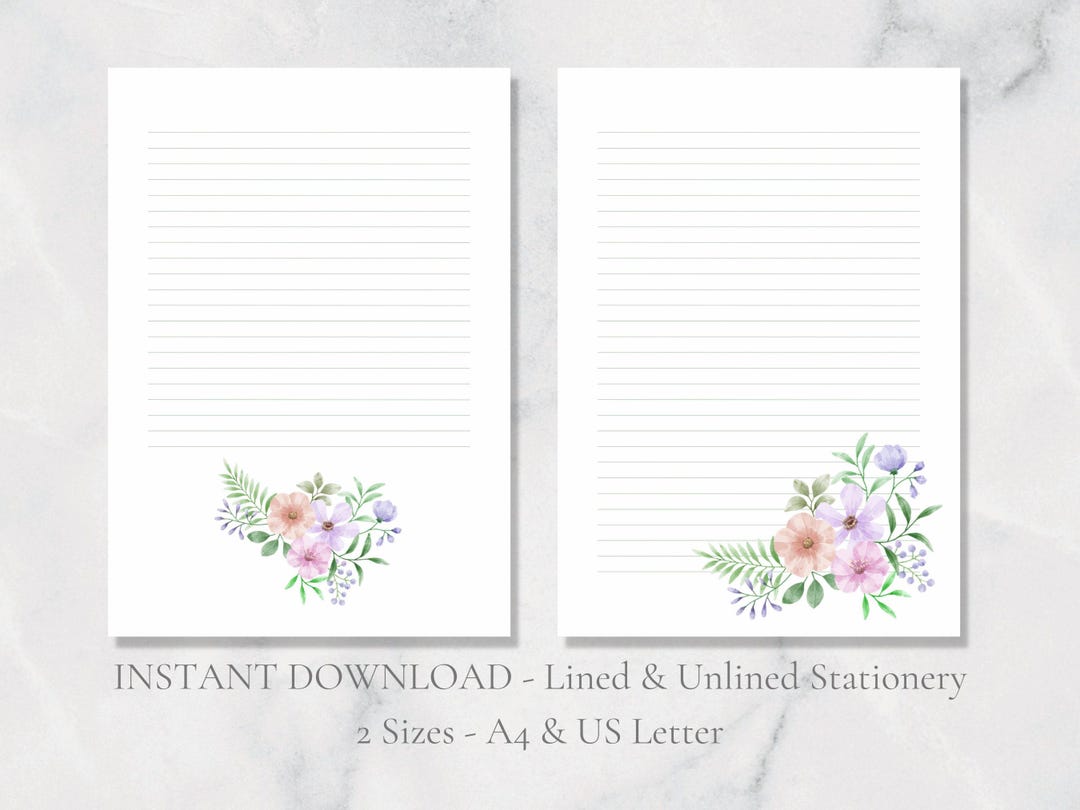 Floral Bouquet Printable Stationery Watercolor Printable Stationary ...