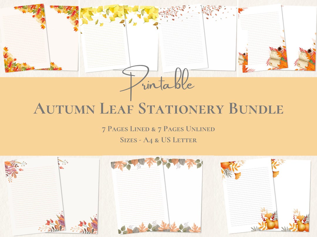 BUNDLE Autumn Leaf Stationery Printable Fall Stationary Paper Season ...
