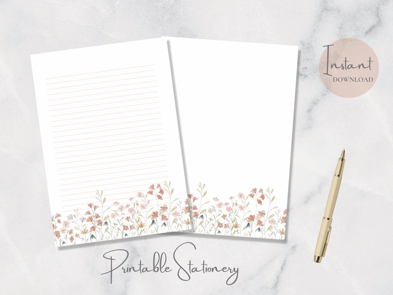 Spring Summer Flowers Printable Stationery Floral Stationary - Etsy