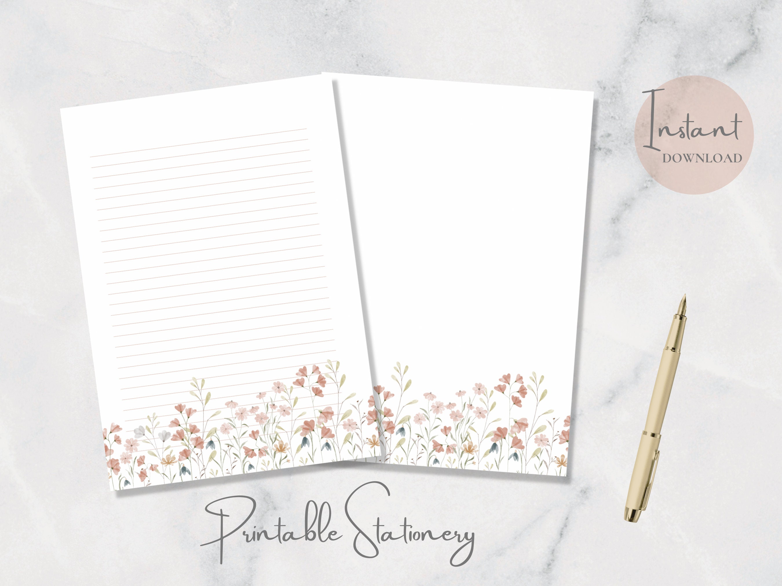Spring Summer Flowers Printable Stationery Floral Stationary Botanical ...