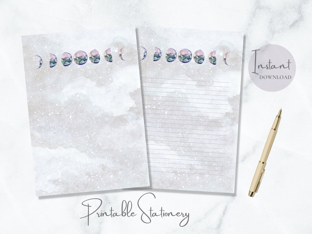 Moon Phases Printable Stationery Star Sky Stationary Astrology Writing ...
