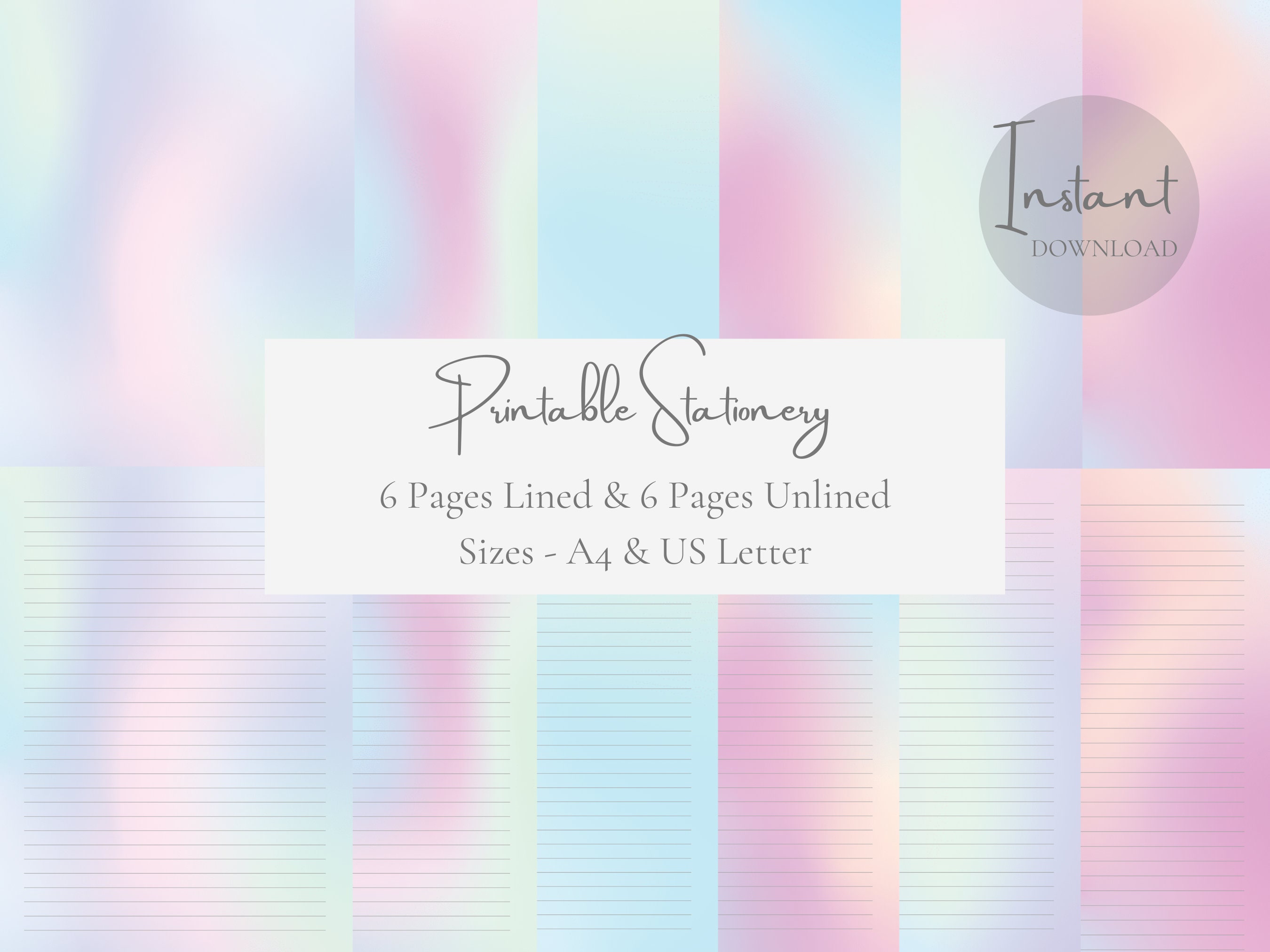 Pastel Gradient Printable Writing Paper Stationary Paper Set | Etsy
