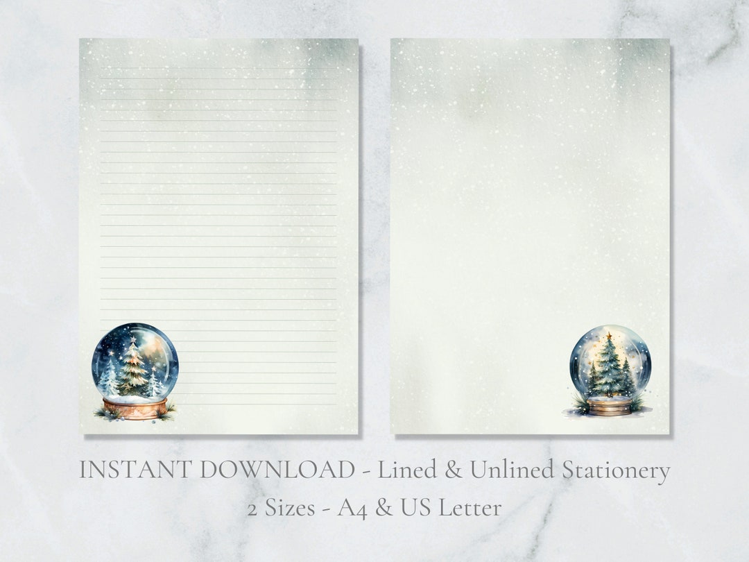 Snow Globe Trees Printable Stationery Festive Holiday Letter Writing ...