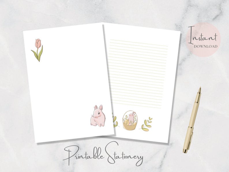 Easter Bunny Printable Stationery Tulip Printable Stationary Paper Cute ...