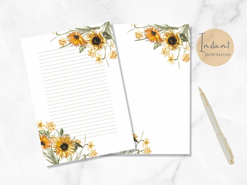 Sunflowers Printable Stationery Floral Stationary Flower - Etsy