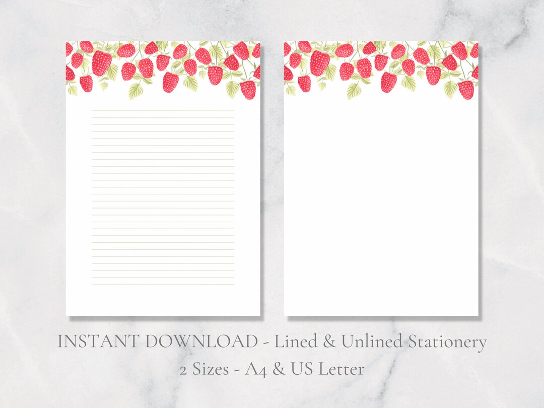 Raspberry Printable Stationery Fruit Stationary Watercolor Writing ...