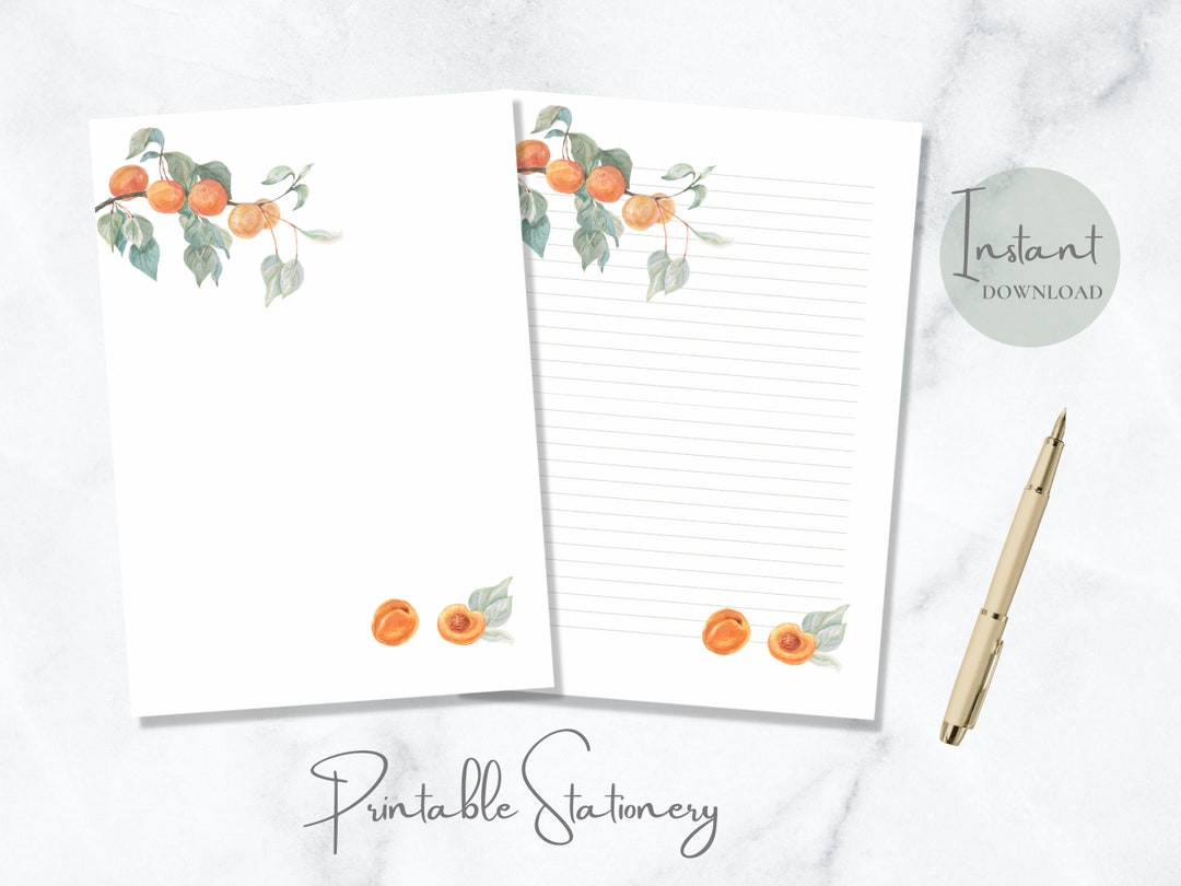Apricot Peach Printable Stationery Fruit Stationary Nature Writing ...