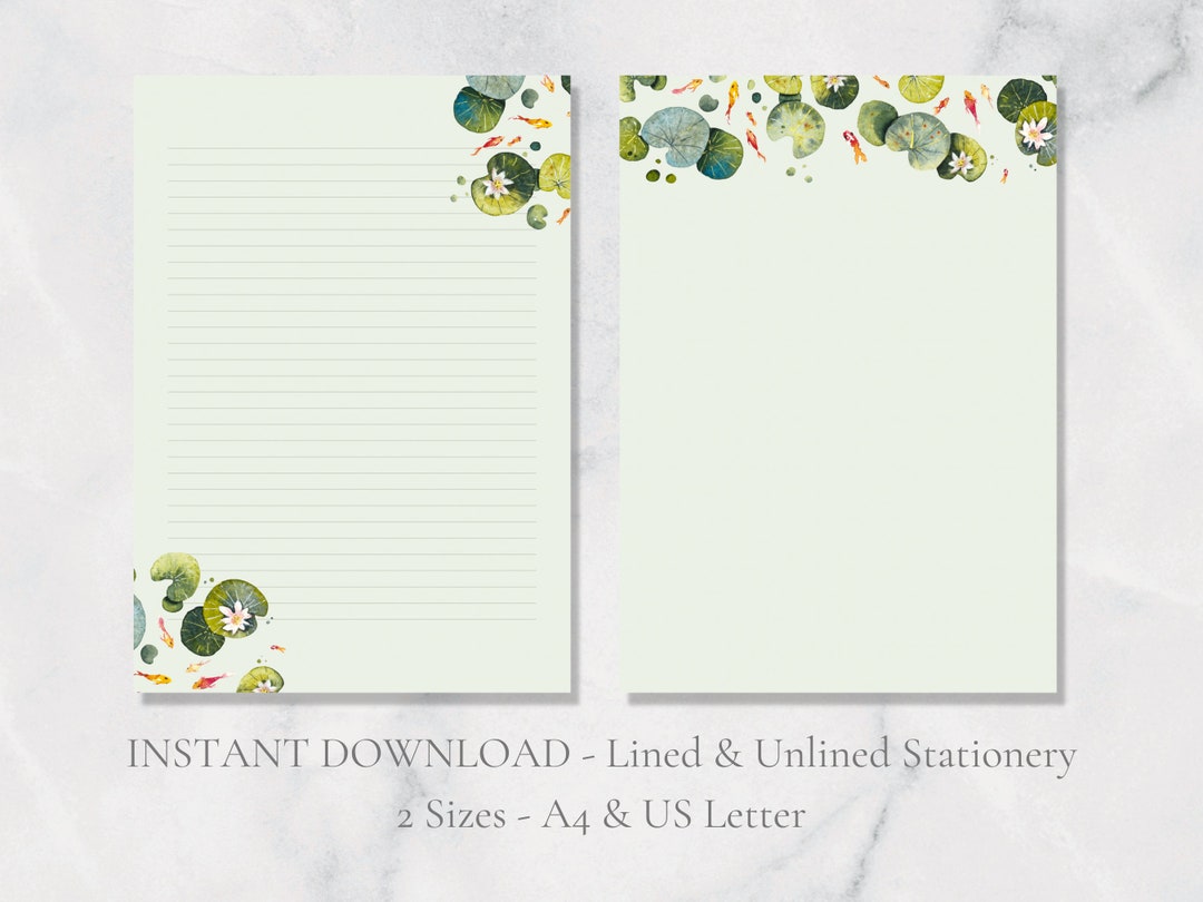 Koi Fish Pond Printable Stationery Water Lily Paper Lotus Flower ...