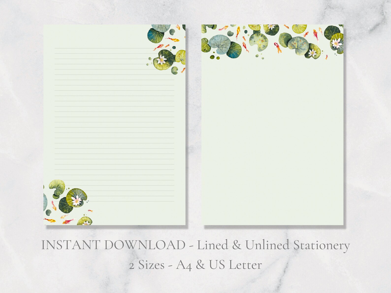 Koi Fish Pond Printable Stationery Water Lily Paper Lotus Flower ...