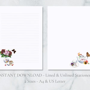 Afternoon Tea Printable Stationery Floral Butterfly Letter Writing ...