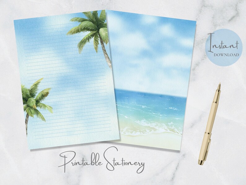 Tropical Island Printable Stationery Beach Stationary Summer Writing ...