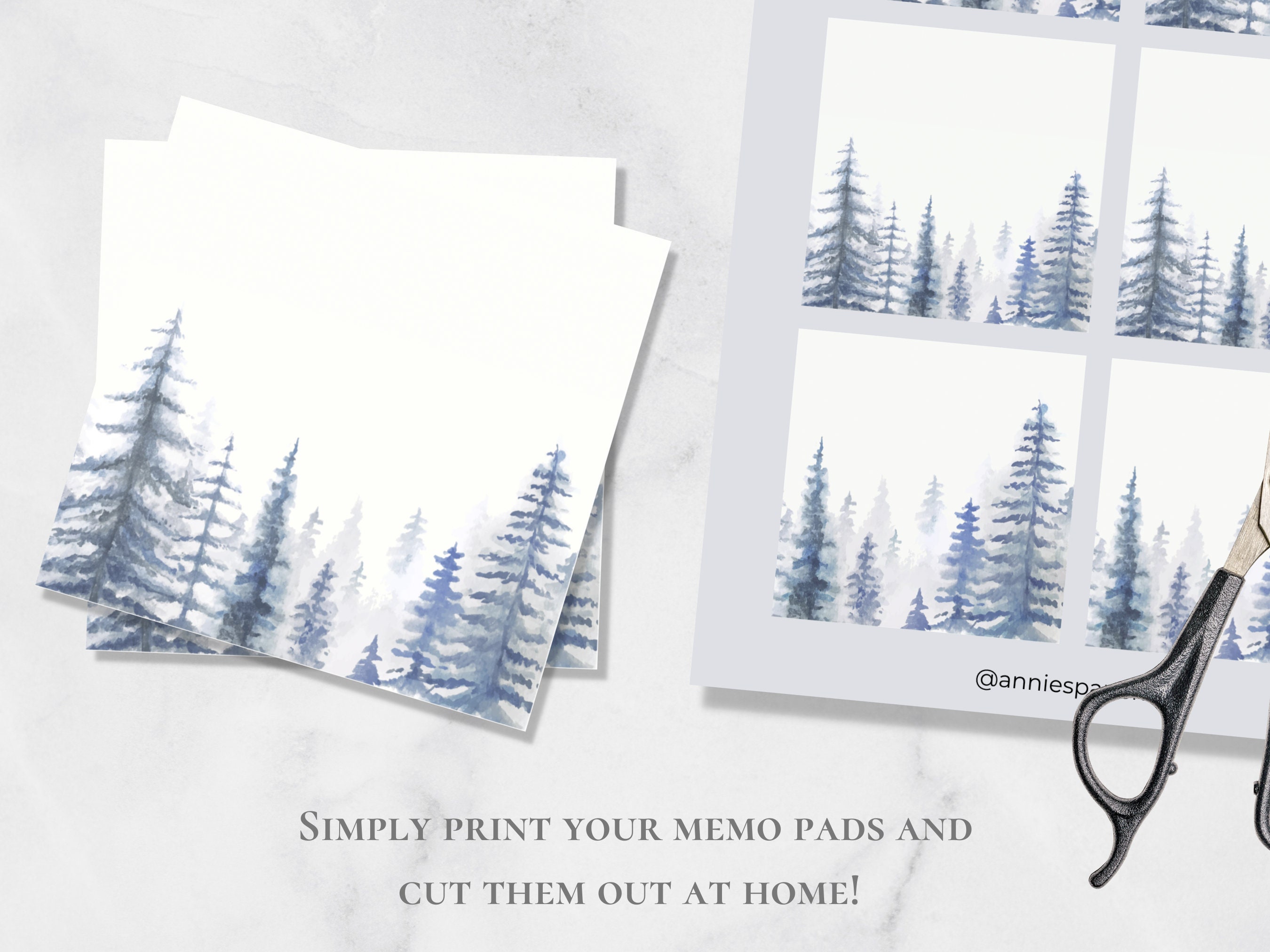 Watercolor Pine Trees Printable Memo Pad Winter Landscape Memo Winter ...