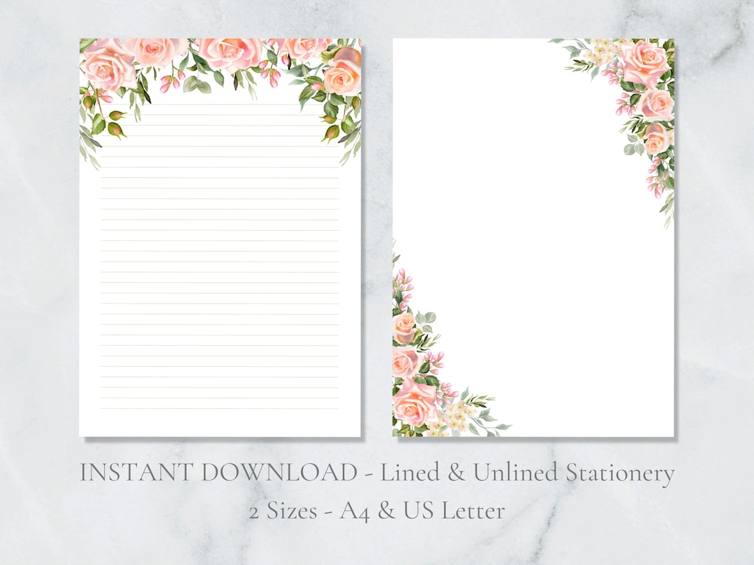 Pink Roses Printable Stationery Flower Printable Stationary Paper ...