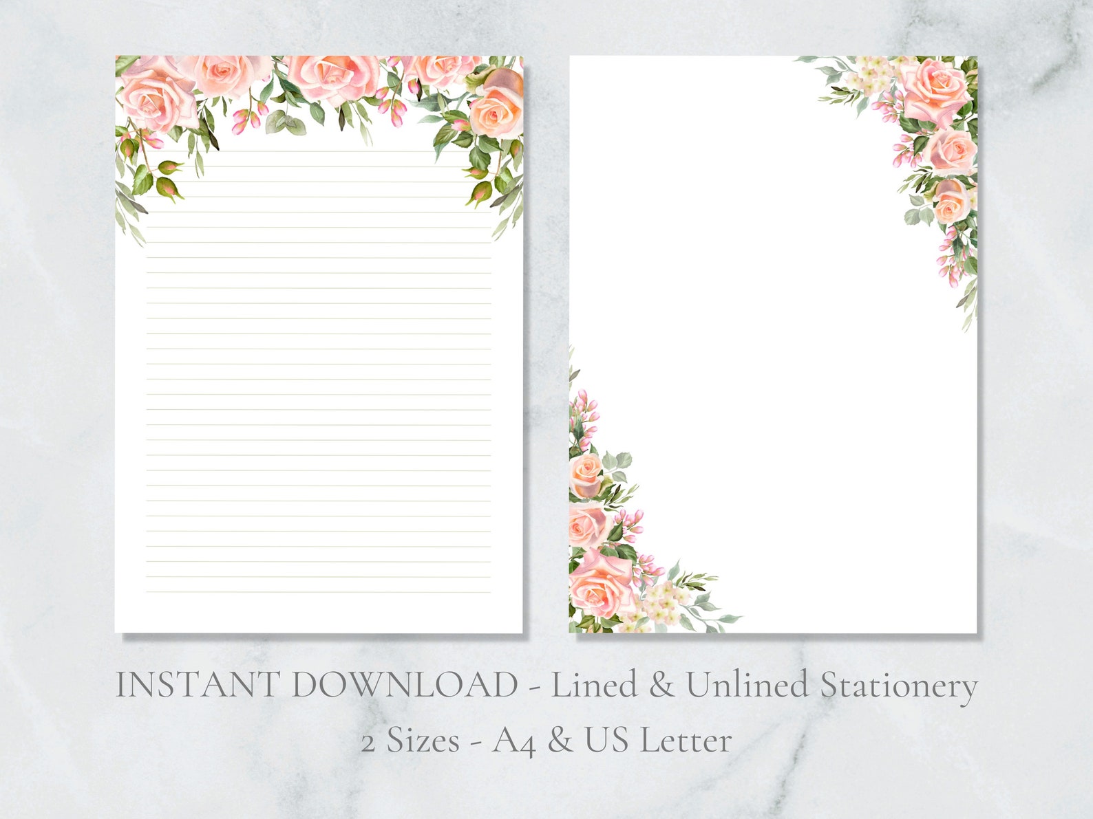Pink Roses Printable Stationery Flower Printable Stationary Paper ...