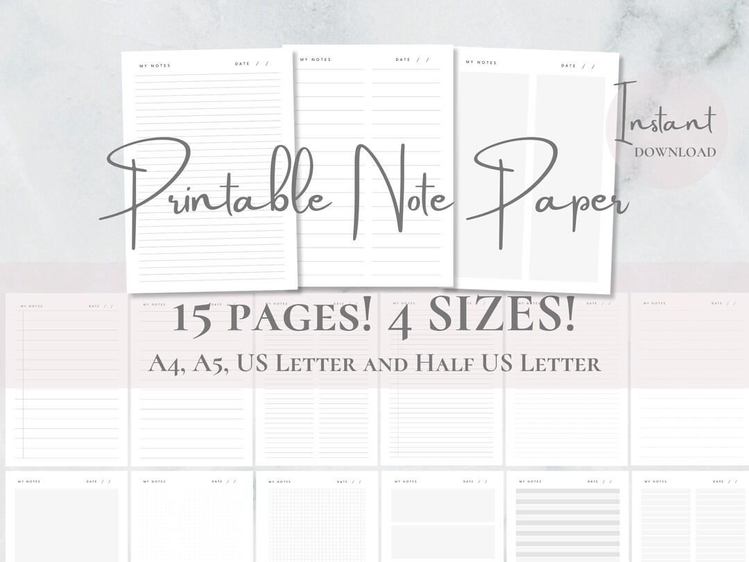 Modern My Notes Printable Stationery Digital Notes Modern Stationary ...