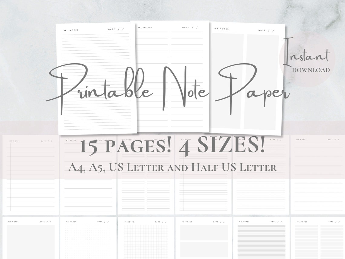 Modern My Notes Printable Stationery Digital Notes Modern - Etsy