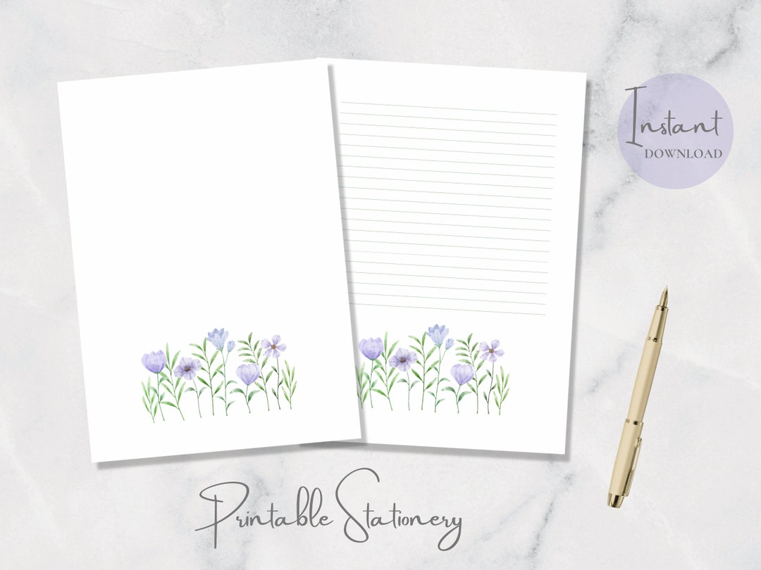 Blue Spring Flowers Printable Stationery Floral Stationary Botanical ...