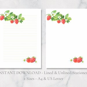 Strawberry Printable Stationery Fruit Stationary Watercolor Writing ...