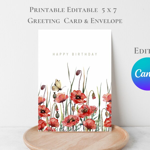 Birthday Card Poppy and Butterfly - Etsy
