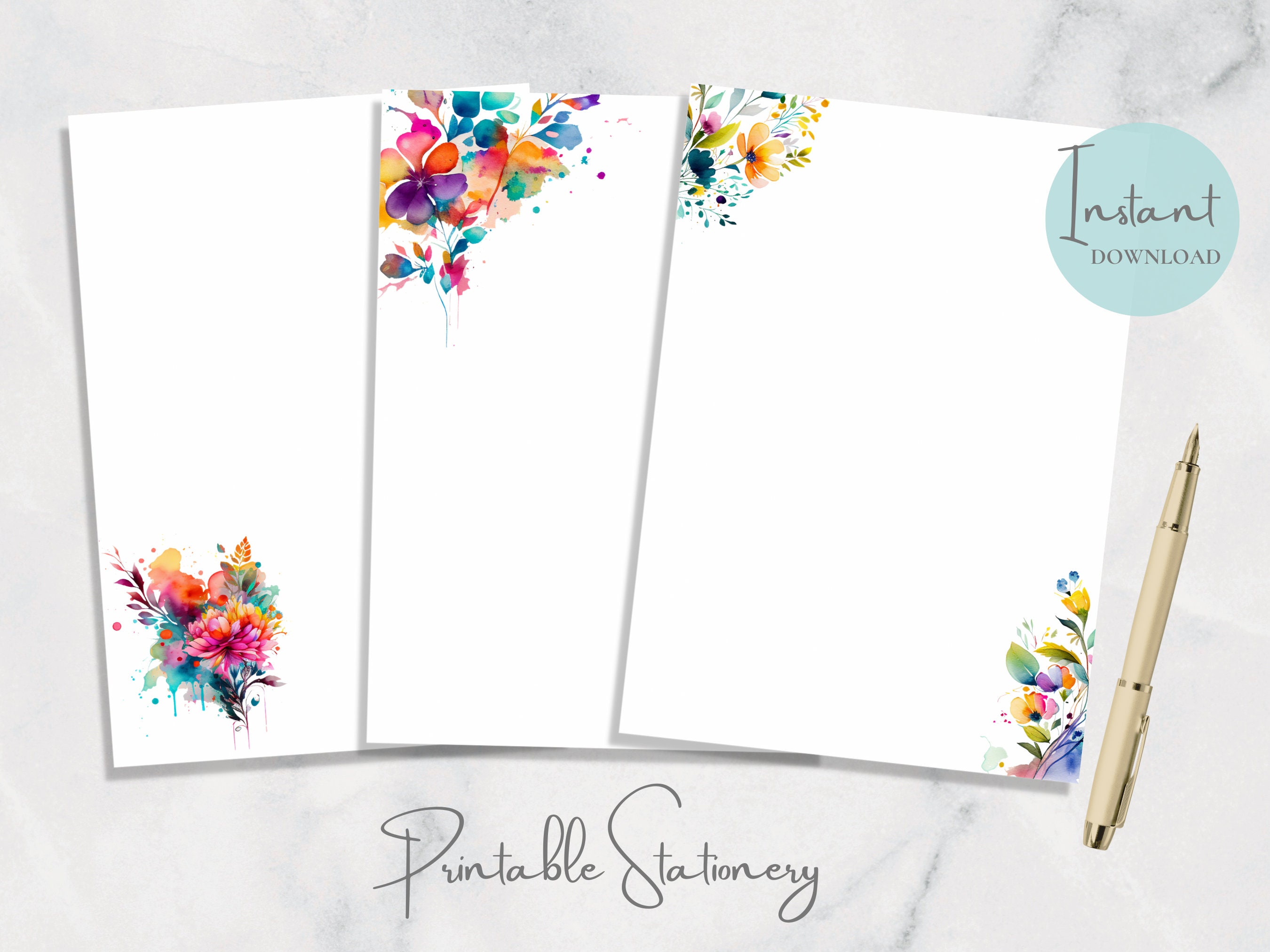 Colorful Floral Printable Stationery Watercolor Botanical - Etsy