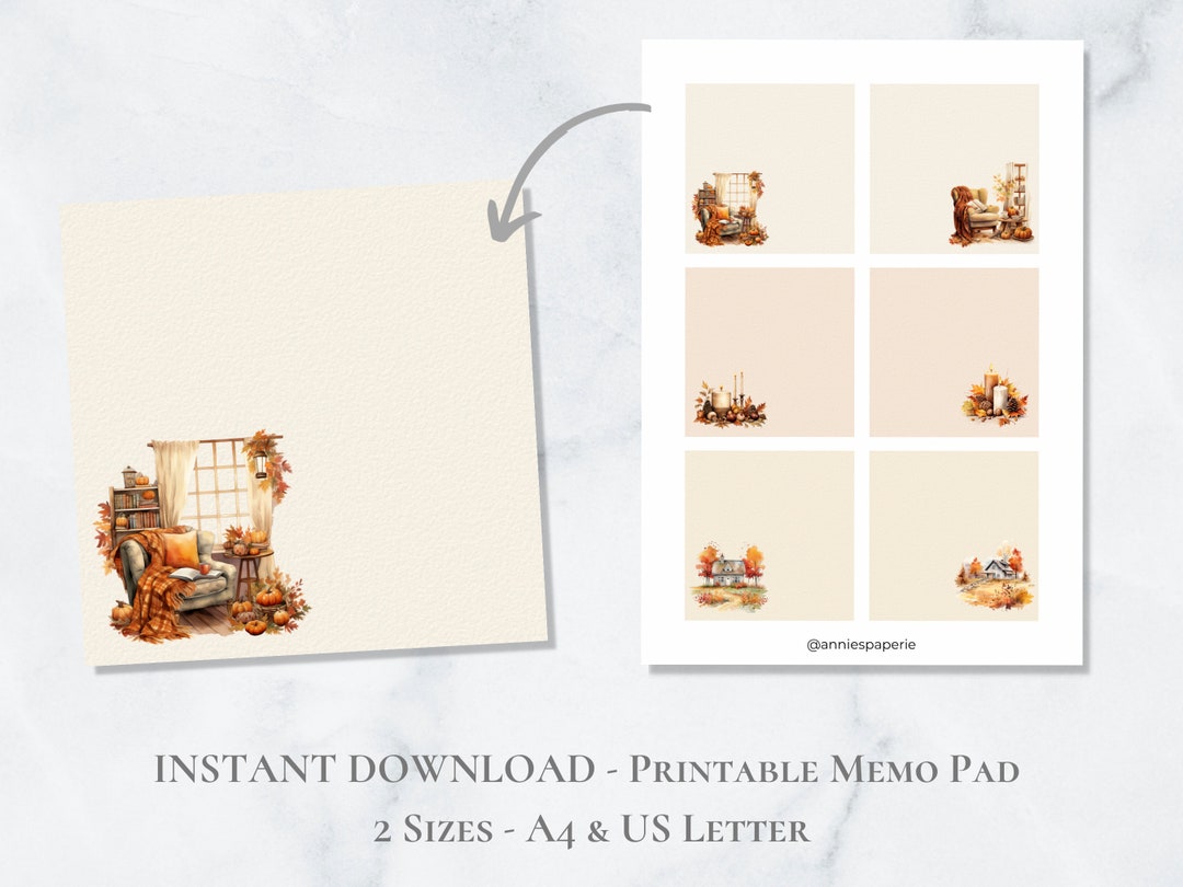 Cozy Autumn Printable Memo Pad Fall Stationery Fall Note Paper ...