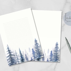Watercolor Pine Trees Printable Stationery Tree Stationary Landscape ...