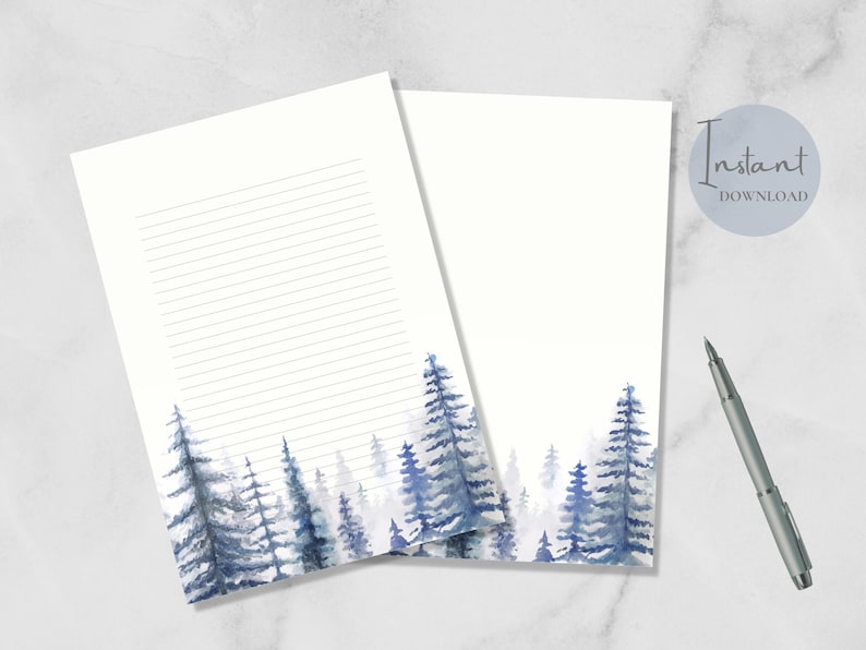 Watercolor Pine Trees Printable Stationery Tree Stationary | Etsy