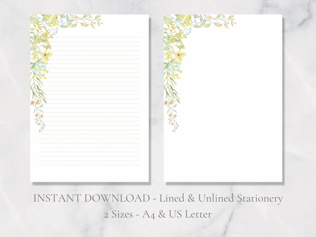 Yellow Flowers Printable Stationery Green Floral Stationary Nature ...