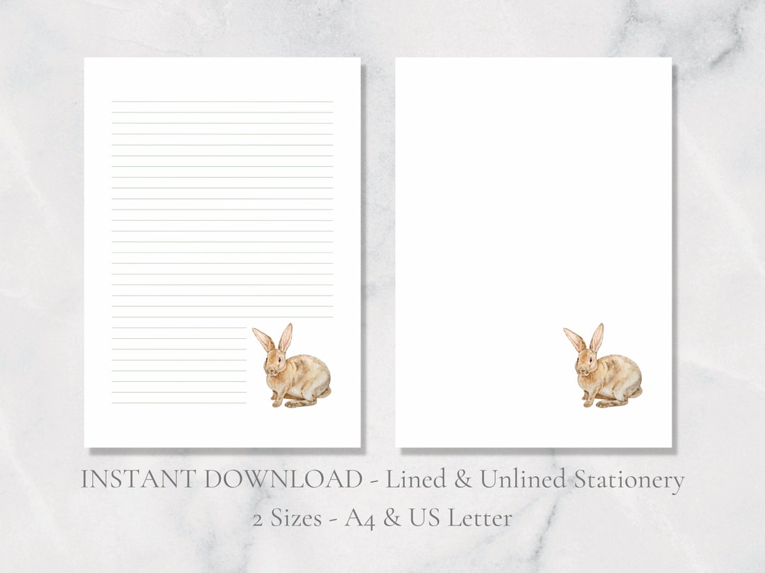 Rabbit Printable Stationery Animal Stationary Watercolor Writing Paper ...