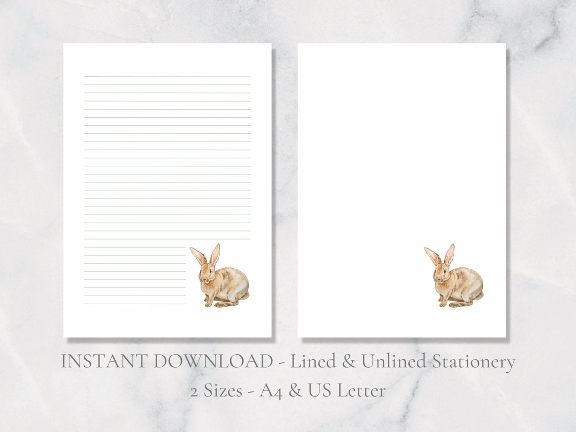 Rabbit Printable Stationery Animal Stationary Watercolor Writing Paper ...