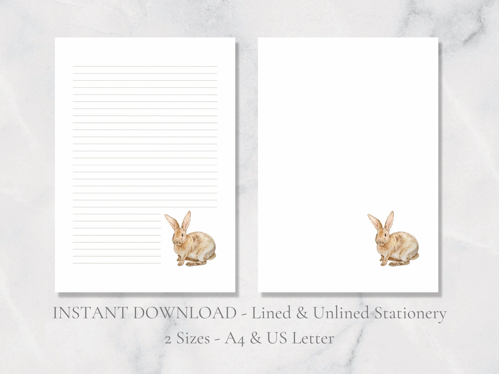 Rabbit Printable Stationery Animal Stationary Watercolor Writing Paper ...