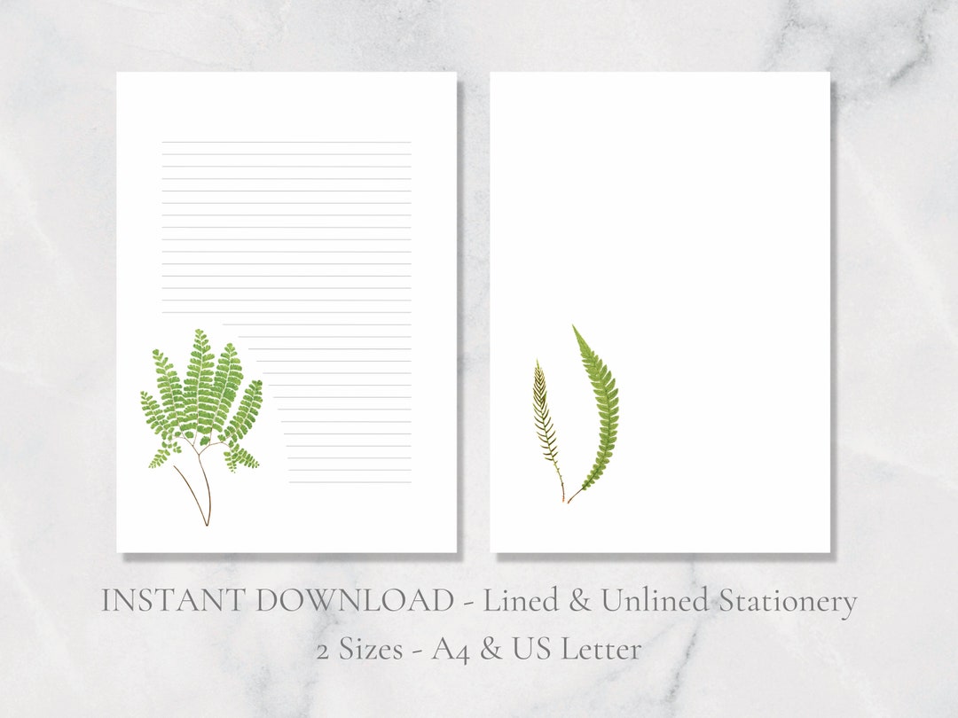 Fern Printable Stationery Paper Green Leaf Letter Writing Paper ...