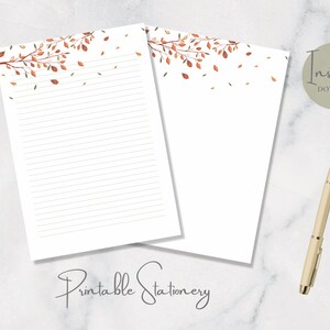 Autumn Branch Printable Stationery Tree Stationery Fall Leaves Letter ...