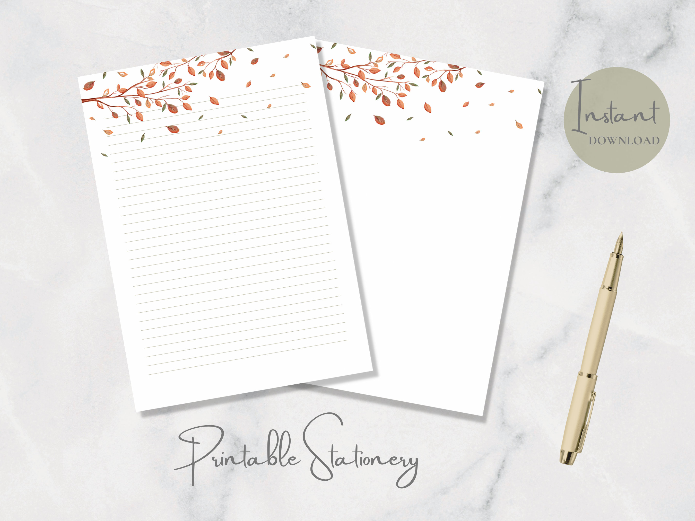 Autumn Branch Printable Stationery Tree Stationery Fall Leaves - Etsy