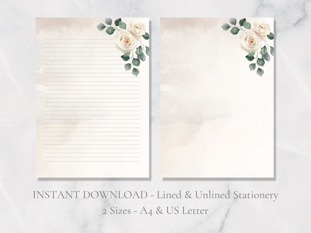 Vintage Rose Printable Stationery Watercolor Stationary Floral Writing ...
