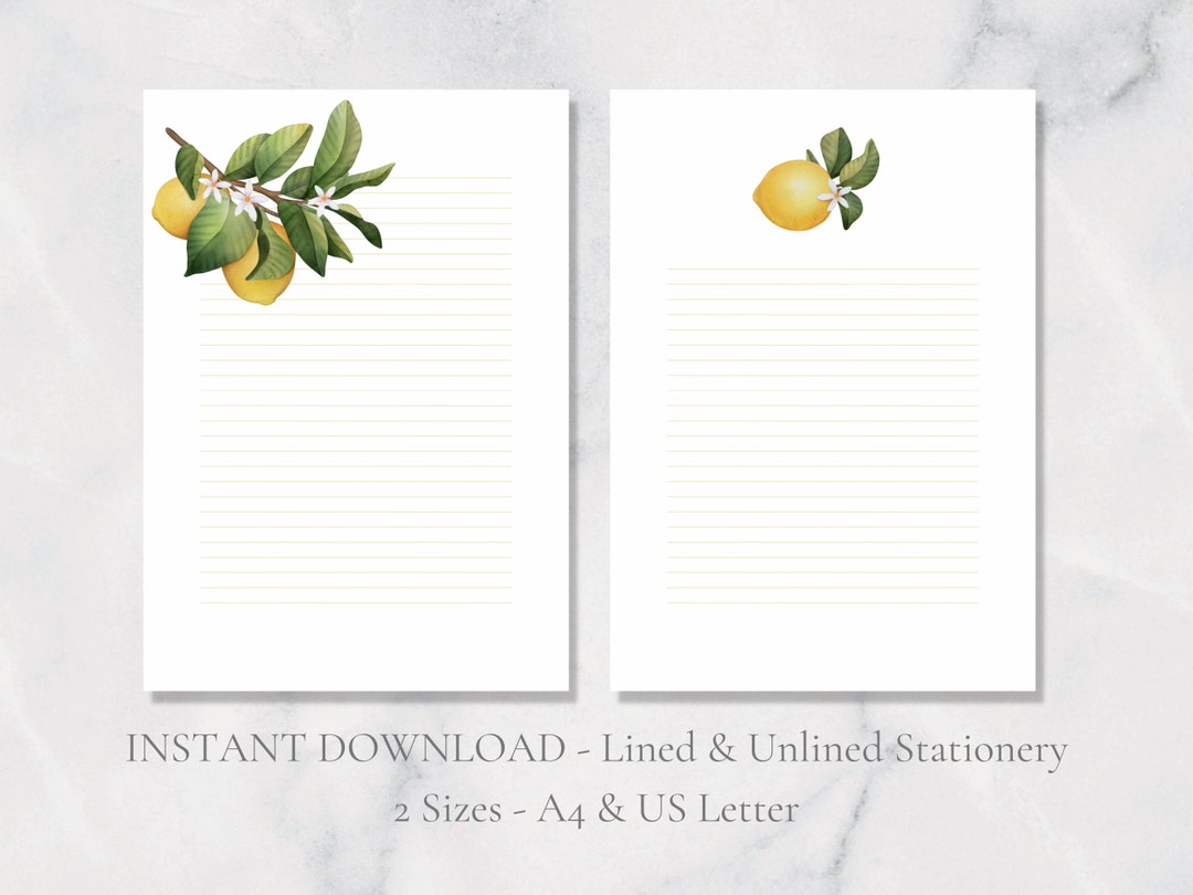 Lemon Printable Stationery Fruit Printable Stationary Paper Botanical ...