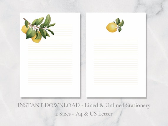 Lemon Printable Stationery Fruit Printable Stationary Paper - Etsy