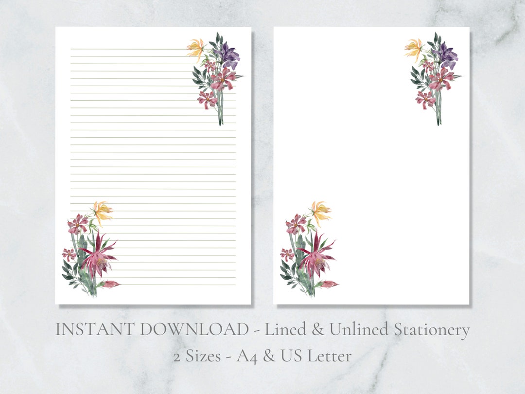 Red Yellow Bouquet Printable Stationery Floral Stationary Nature ...