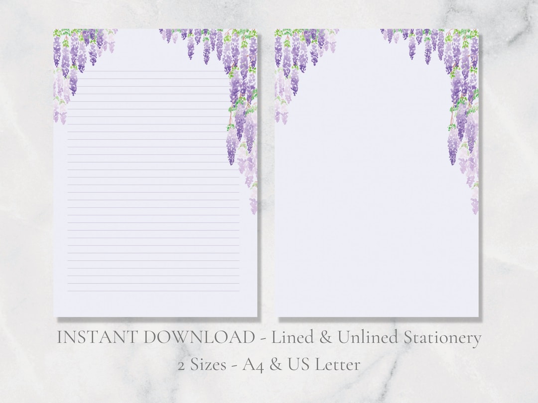 Wisteria Printable Stationery Floral Letter Writing Paper Spring Summer ...