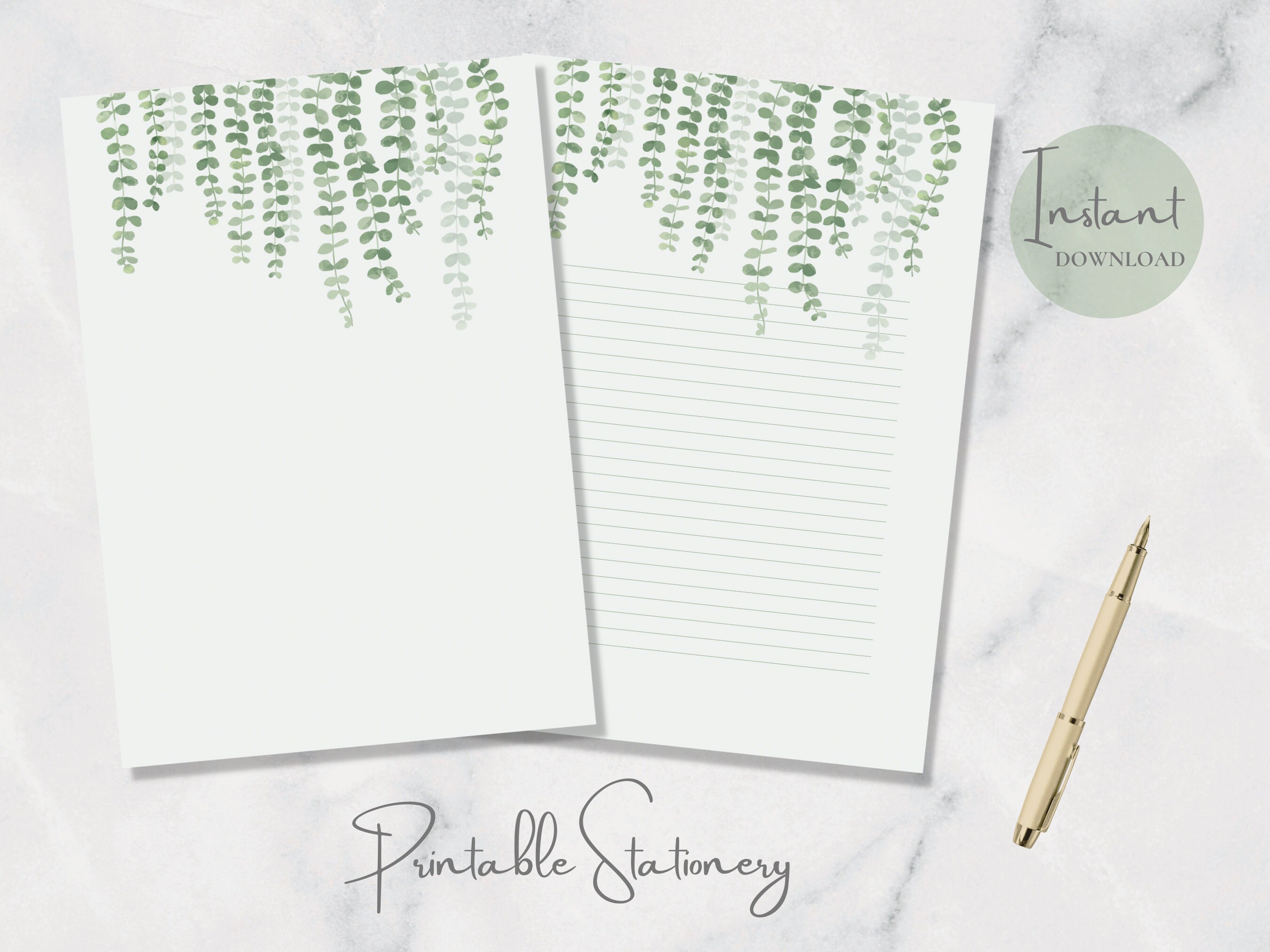 Eucalyptus Printable Stationery Watercolor Stationary Botanical Writing ...