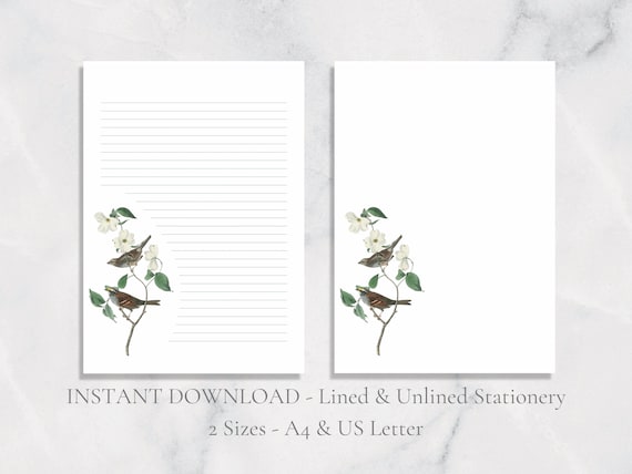 Birds Blossom Printable Stationery Floral Stationary Nature - Etsy