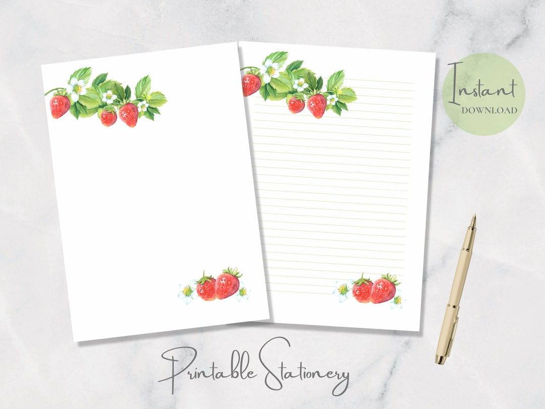 Strawberry Printable Stationery Fruit Stationary Watercolor Writing ...
