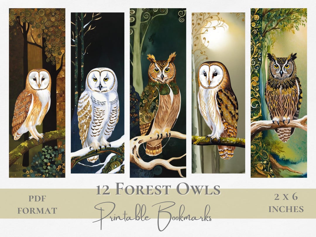 Forest Owls Printable Bookmark Set Woodland Watercolor Owl Instant ...